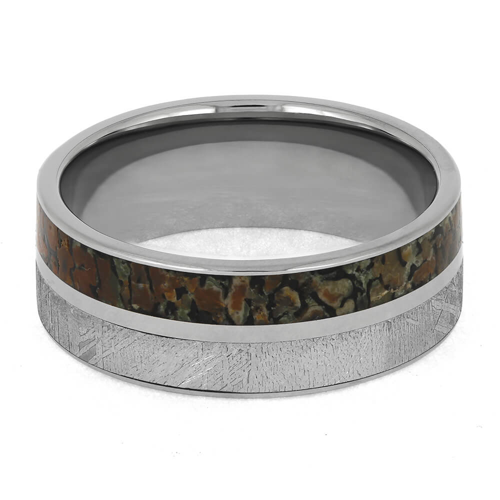 Meteorite & Dinosaur Fossil Ring - Unique Wedding Band | Jewelry By Johan