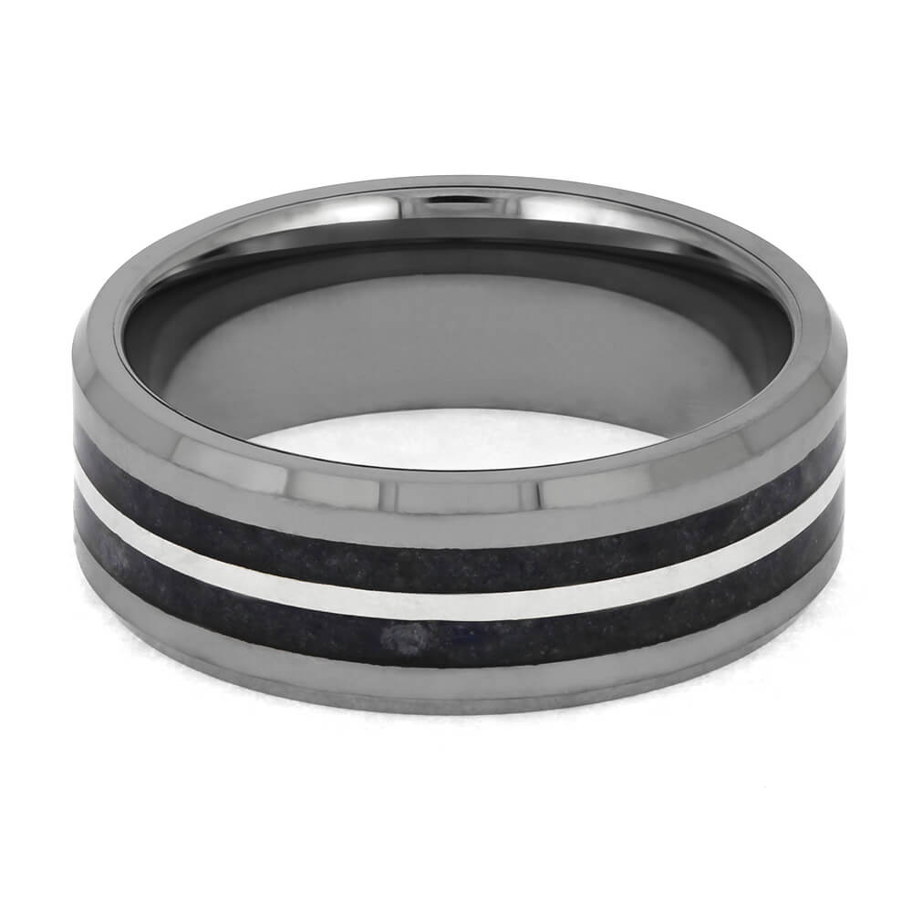 Crushed Blue Sapphire Tungsten Ring - 8mm Band | 10 | Jewelry By Johan