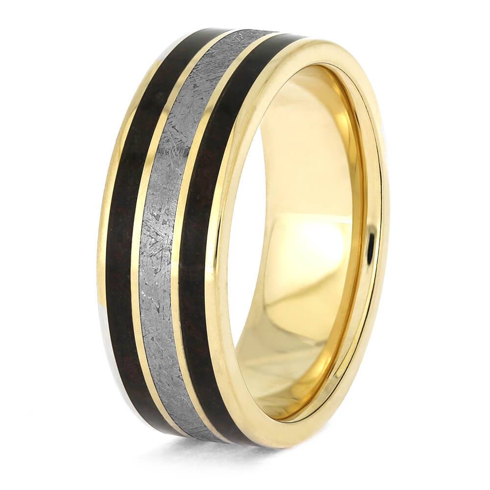 14k Gold Men's Wedding Band With Meteorite & Dinosaur Bone | Jewelry by ...