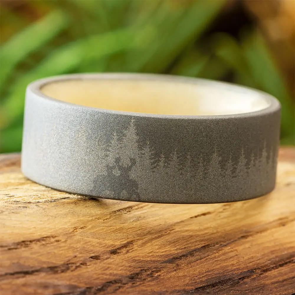 Aspen Wood Wedding Band - Woodland Engraving | Jewelry By Johan