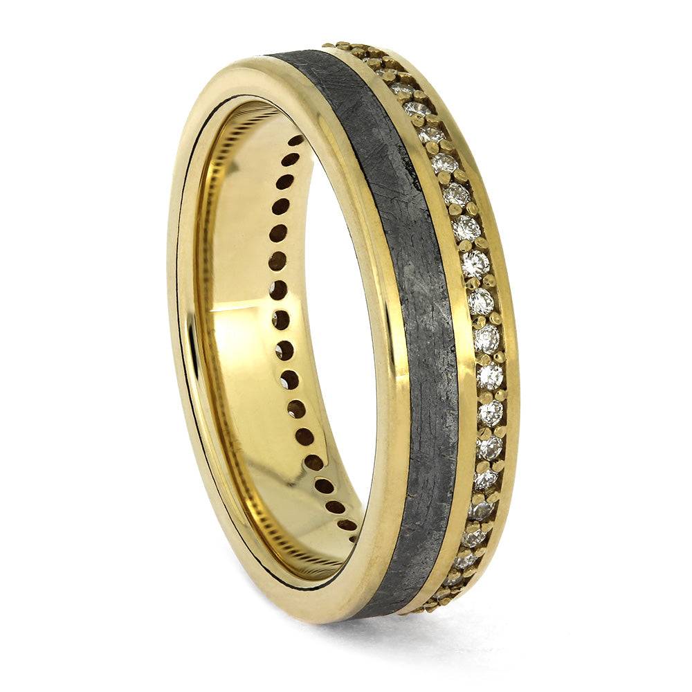 Offset Diamond Eternity with Gibeon Meteorite Wedding Band | Jewelry by ...