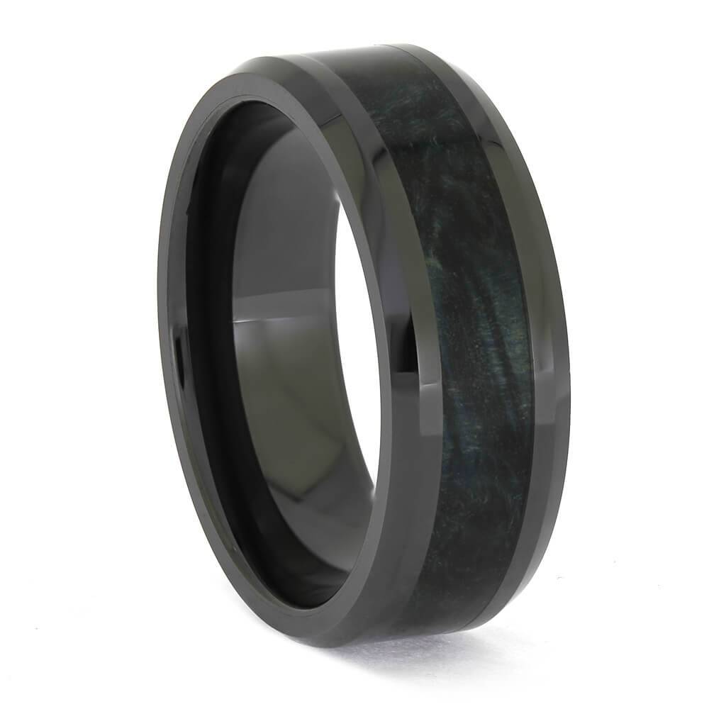 Mysterious Deep Blue Wood Ring in Black Ceramic - Jewelry by Johan