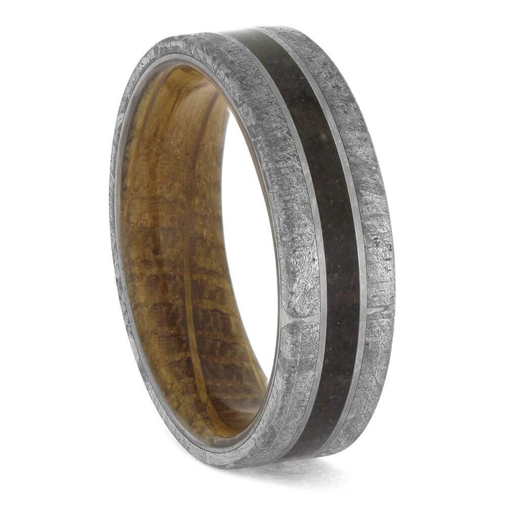 Earth-Toned Meteorite, Dinosaur Bone, and Wood Ring | Jewelry by Johan