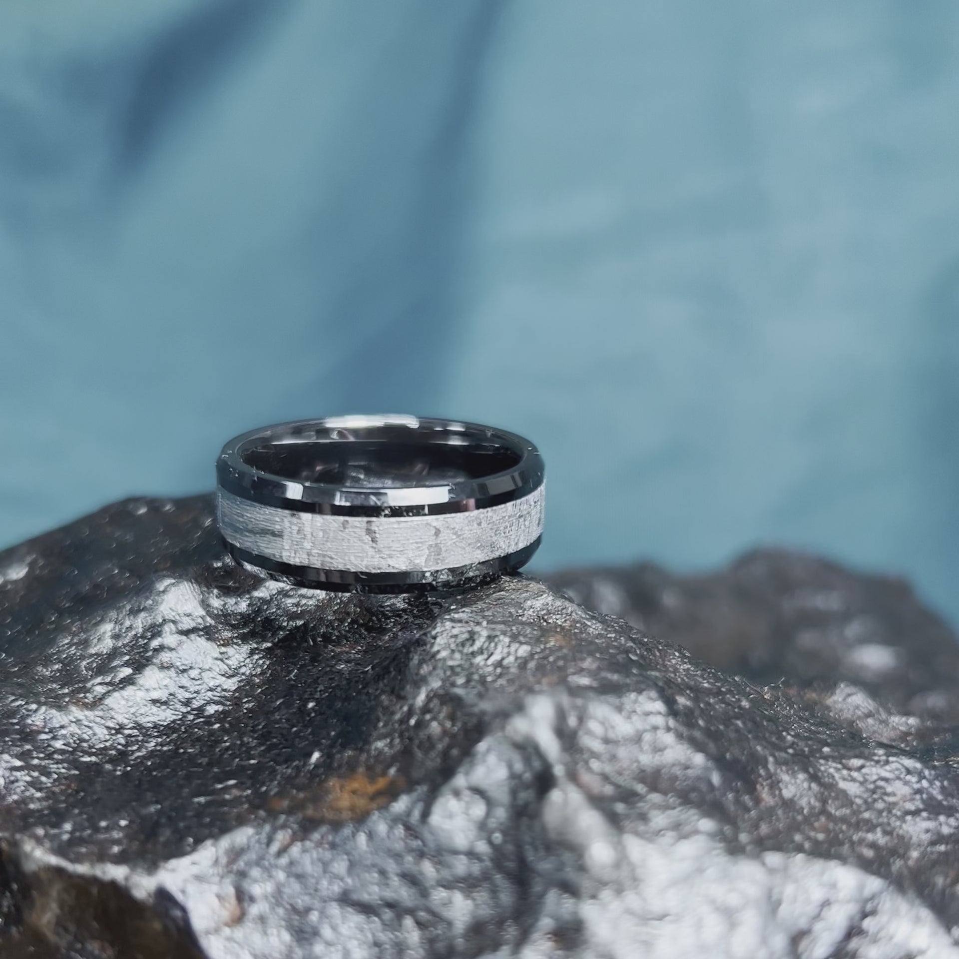 Black Ceramic Ring with Gibeon Meteorite Inlay | Jewelry By Johan