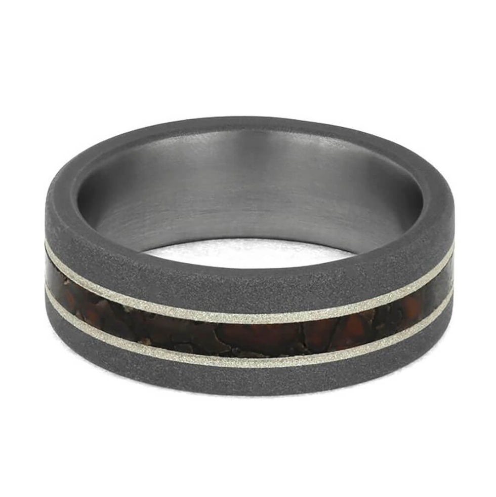 Sandblasted Titanium Dinosaur Bone Ring with Pinstripes | Jewelry by ...