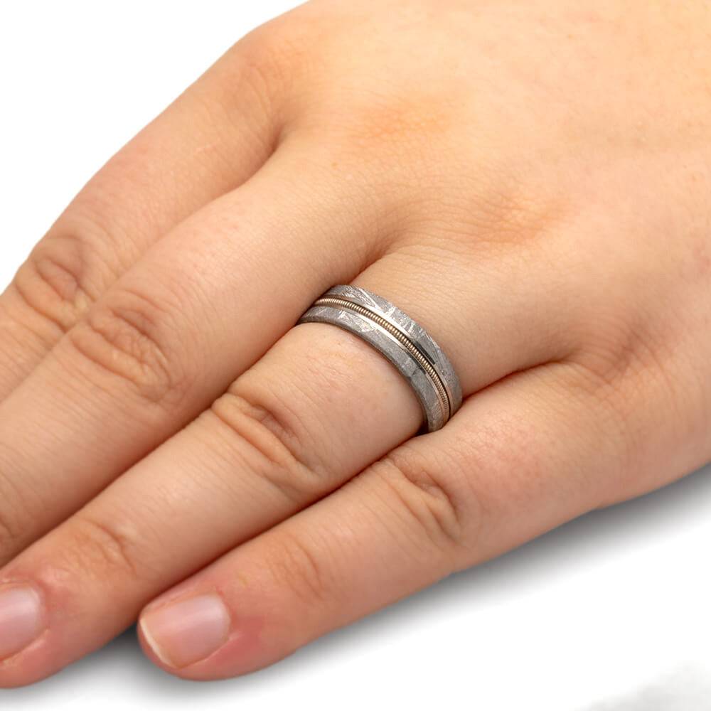 Bass Guitar String Wedding Band in Gibeon Meteorite | Jewelry by Johan - Jewelry by Johan