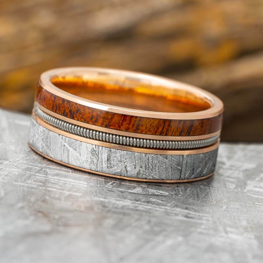 Guitar String Wedding Band - Wood & Meteorite | Jewelry By Johan