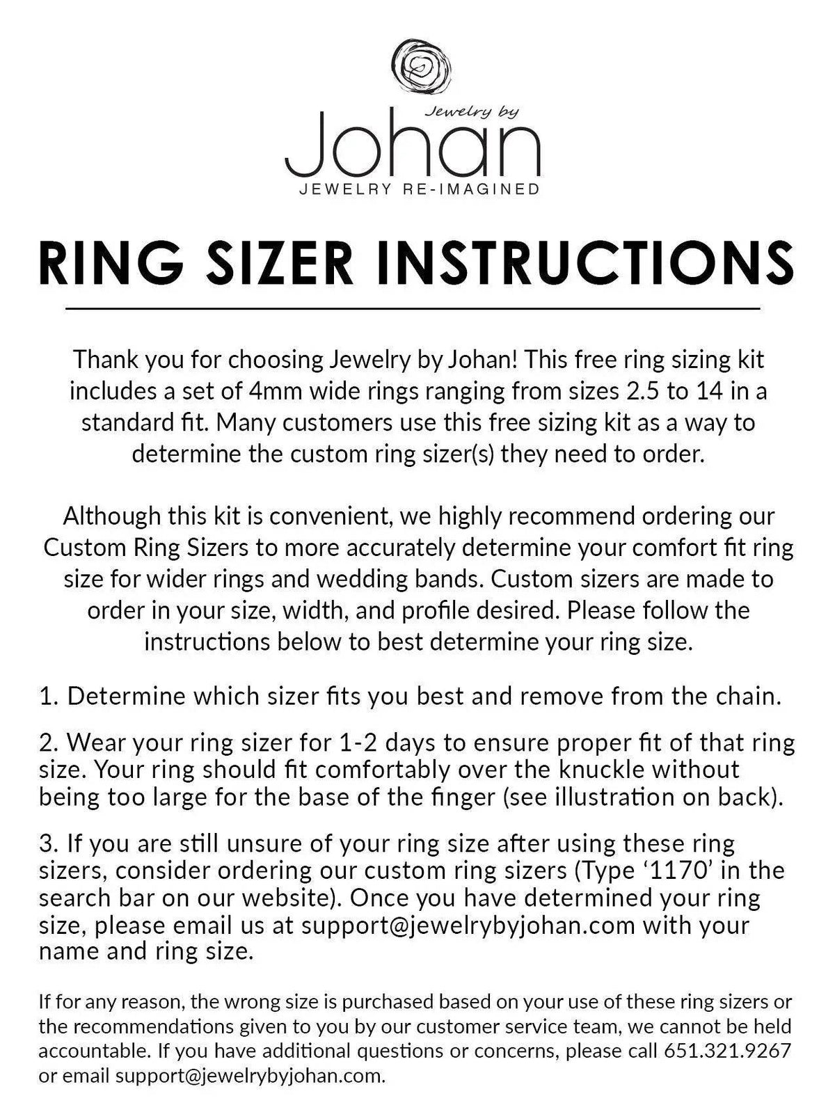 Free Ring Sizing Kit, Jewelry By Johan Custom Rings - Jewelry by Johan
